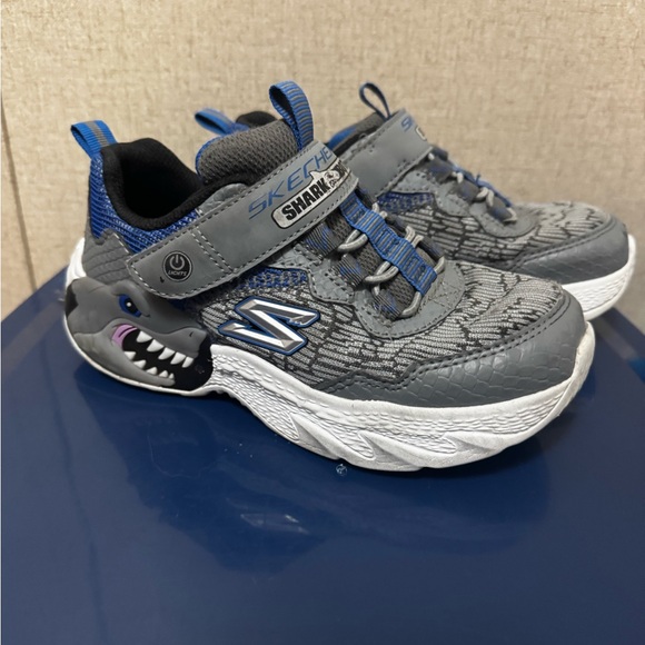 Skechers | Shoes | Skechers Kids Gray And Blue Shark Sneakers | Poshmark